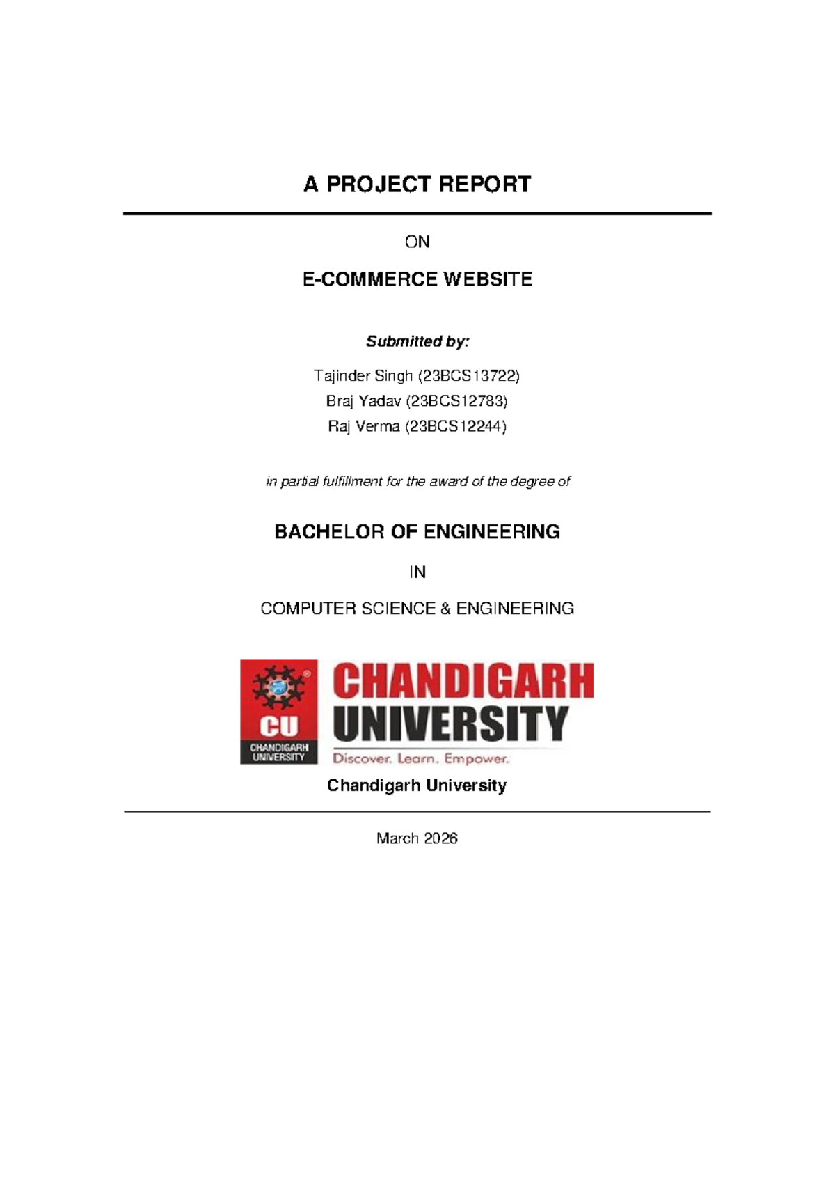 Ecommerce Project Report (CSE 23BCS13722, 23BCS12783, 23BCS12244) - Studocu