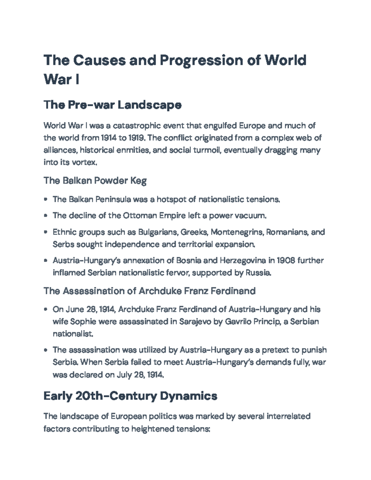 The Causes and Progression of World War I: A Comprehensive Analysis ...