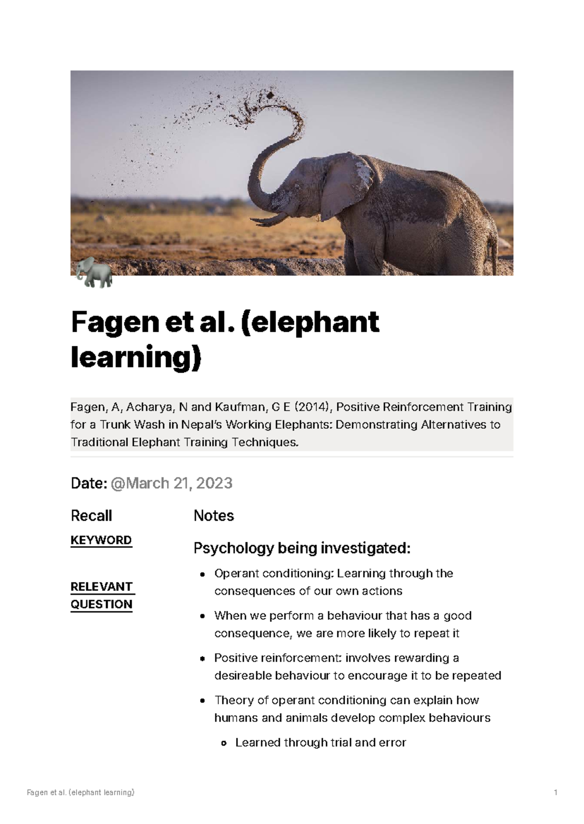 AS Level Case Study: Positive Reinforcement Training in Elephants - Studocu
