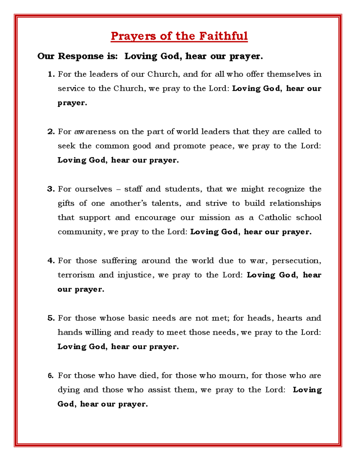 Prayers of the Faithful - Year of Charity - Prayers of the Faithful Our Response is: Loving God ...