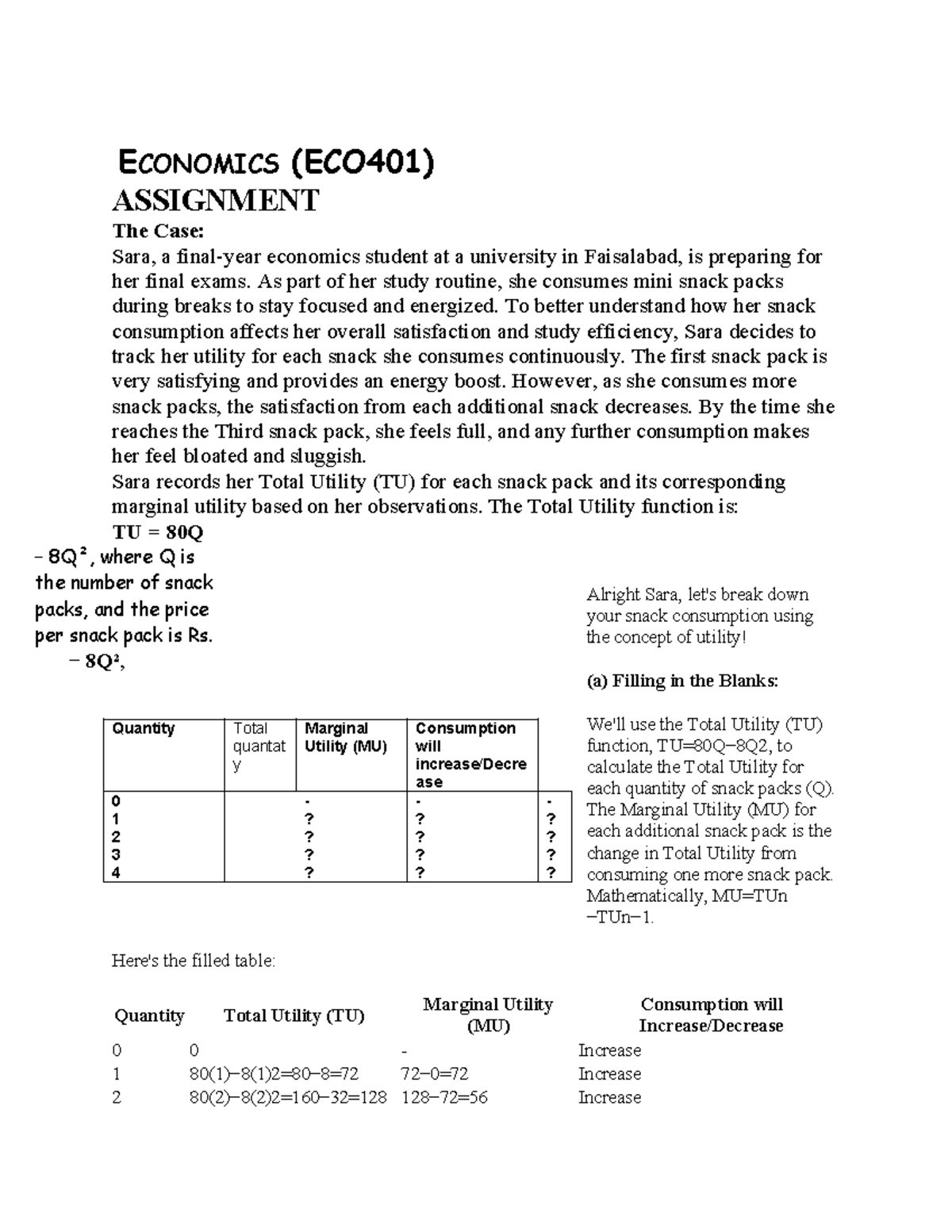 ECO401 Final Exam Assignment: Analyzing Utility in Snack Consumption - Studocu