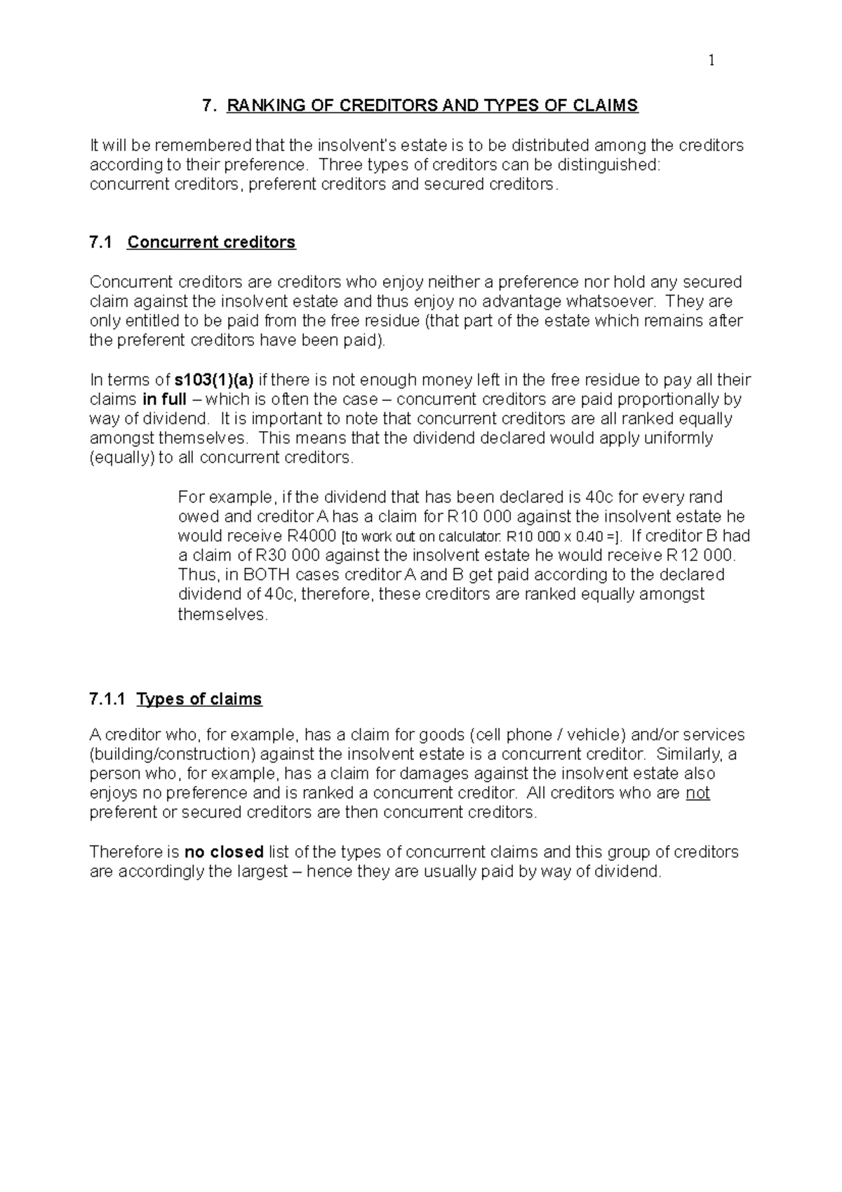 7 - Creditors Ranking and Types of Claims Lecture Notes - Studocu