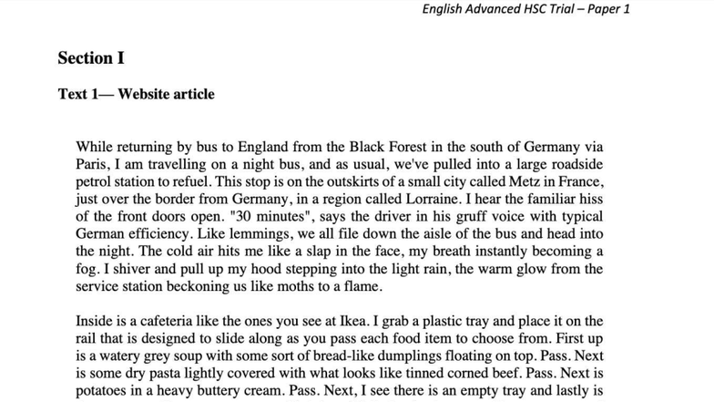 English Advanced HSC Trial Paper 1 Short Answer Stimuli Analysis - Studocu