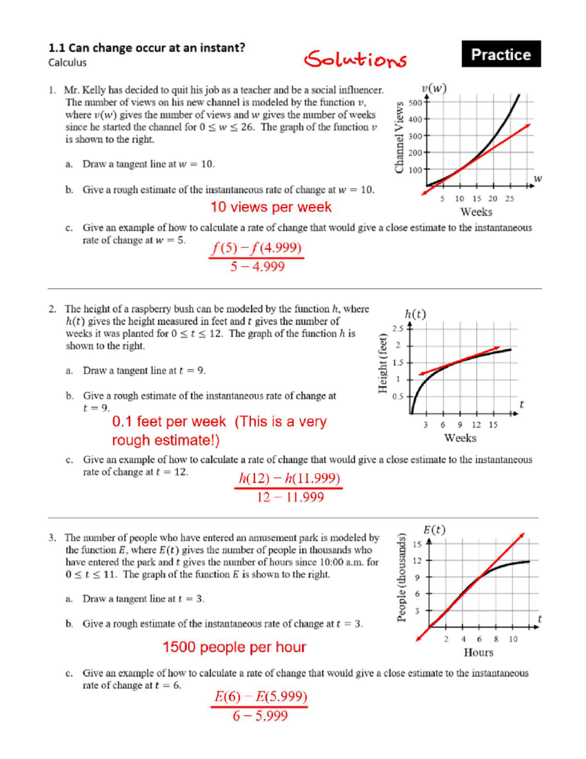 Calc 1 - Instantaneous Rate of Change: Assignment Solutions - Studocu