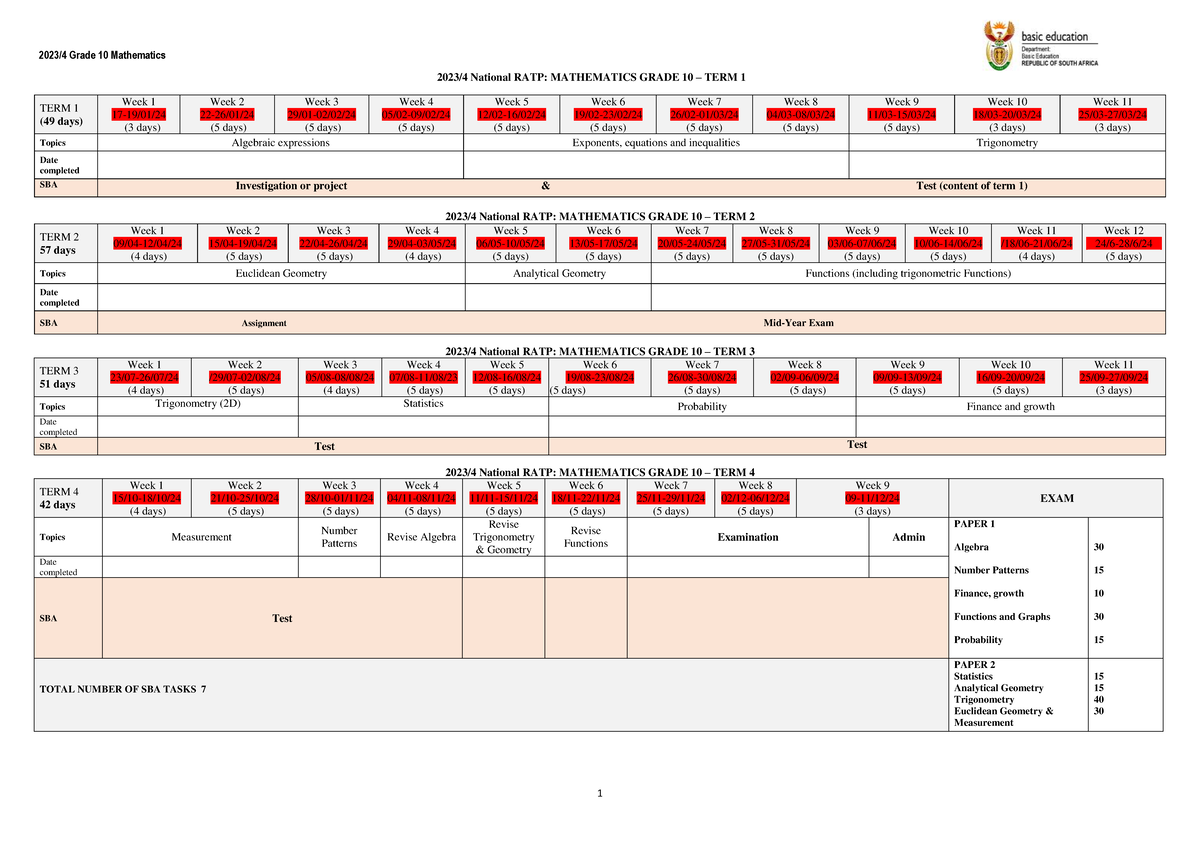 2023 4 Maths ATP Grade 10 Final-1 - 2023/4 Grade 10 Mathematics 1 2023/ ...