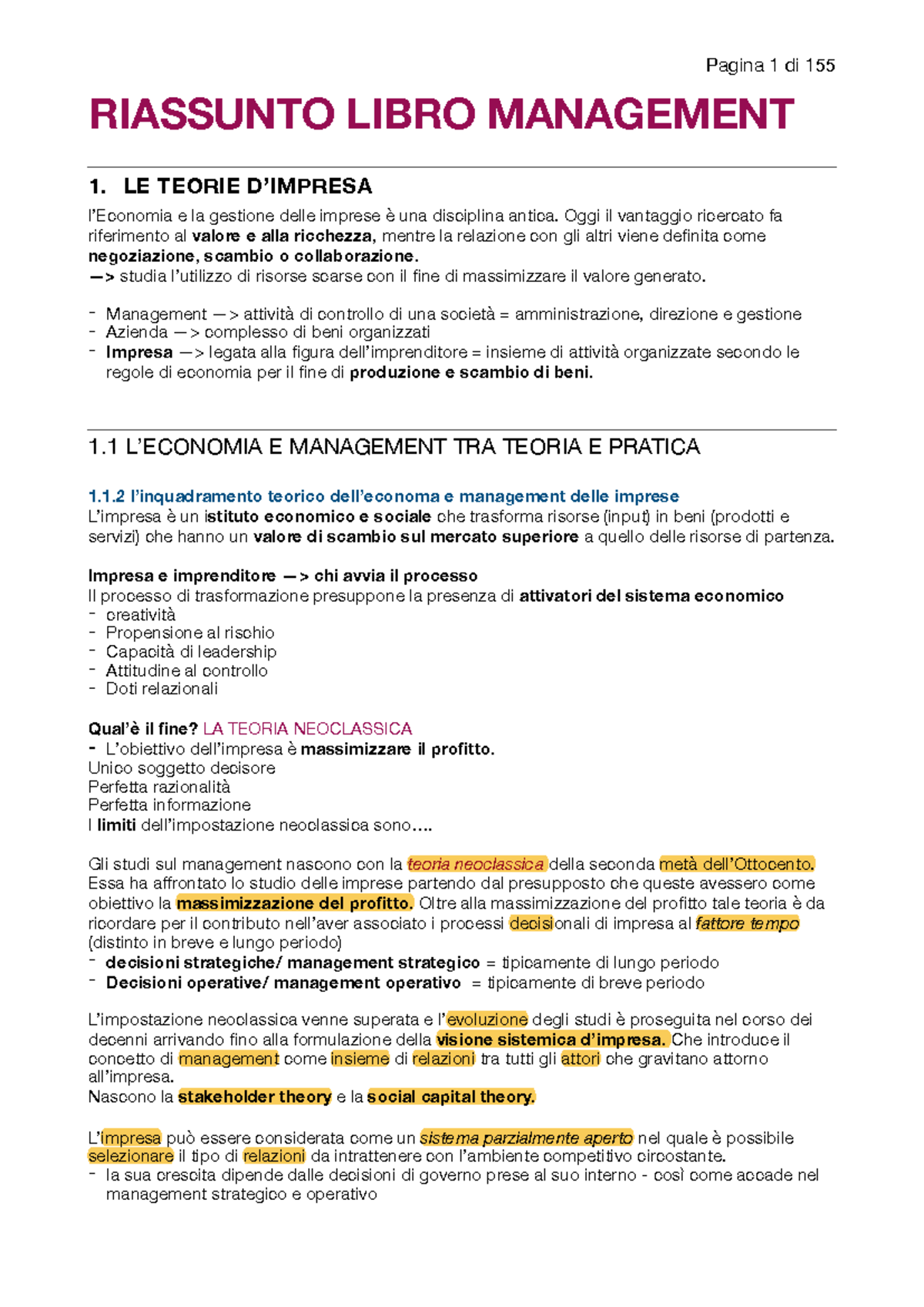 Riassunto Completo di Management 1 - Teorie e Pratiche (Corso: MAN1 ...