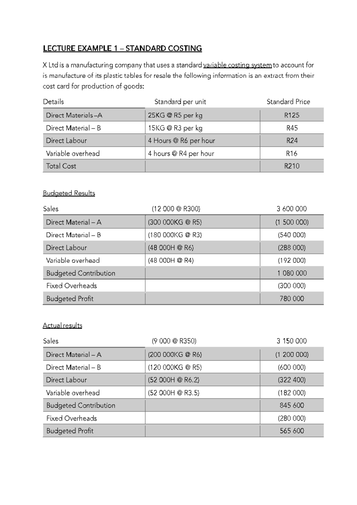 Lecture Example 1: Standard Costing for Manufacturing Analysis - Studocu