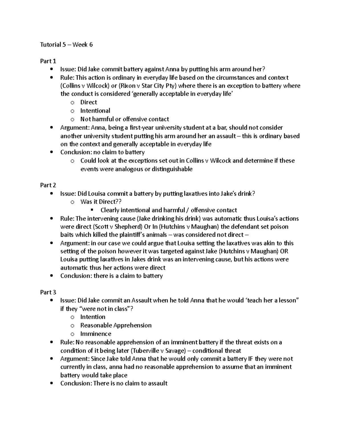 Tutorial 5 - Week 6 - Tutorial 5 – Week 6 Part 1 Issue: Did Jake commit ...