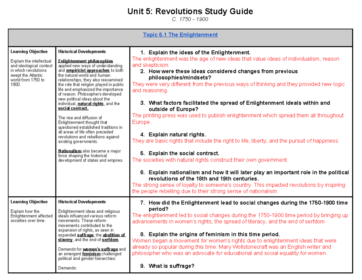 AP World History - Unit 5 Revolutions & Industrialization Study Guide ...