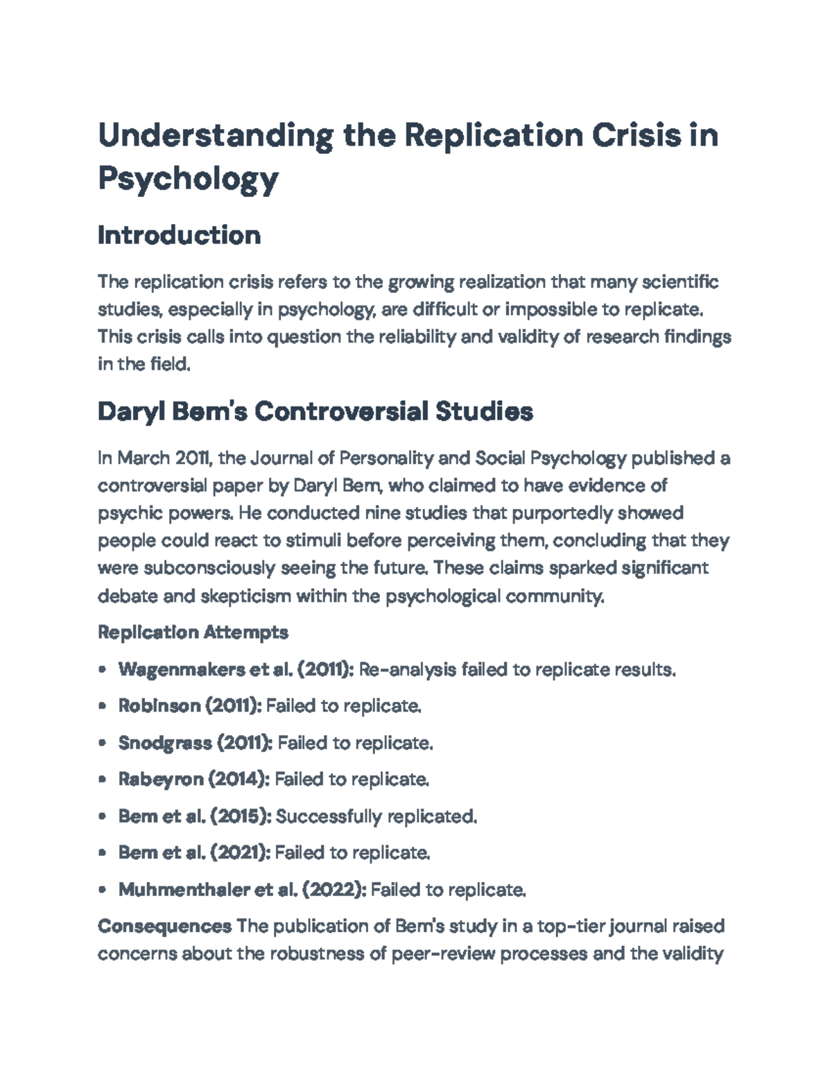 Understanding the Replication Crisis in Psychology: Daryl Bem's Studies ...