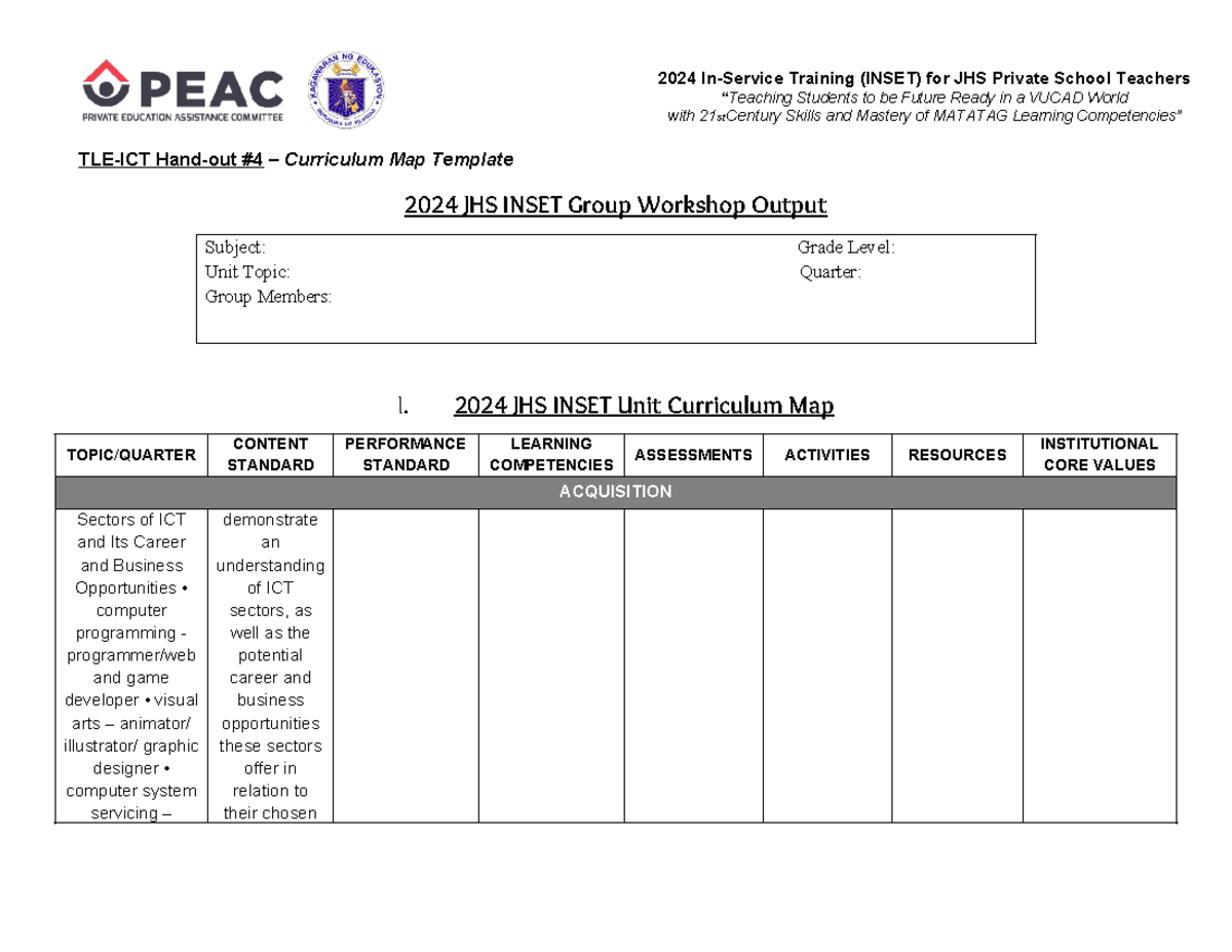 HO4-S2-3 2024 TLE-ICT Curriculum Map Template - “Teaching Students to ...