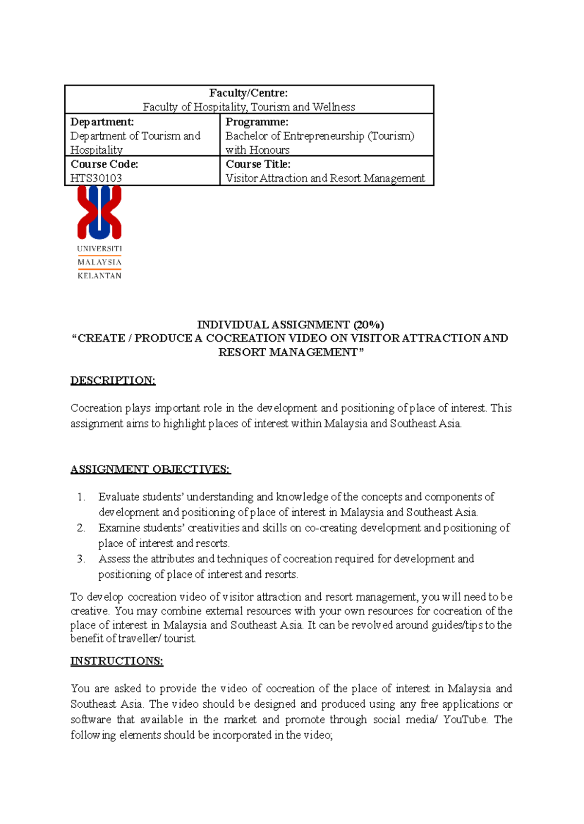 Individual Assignment - HTS 30103 - VA AND Resort Mananagement- SEPT ...