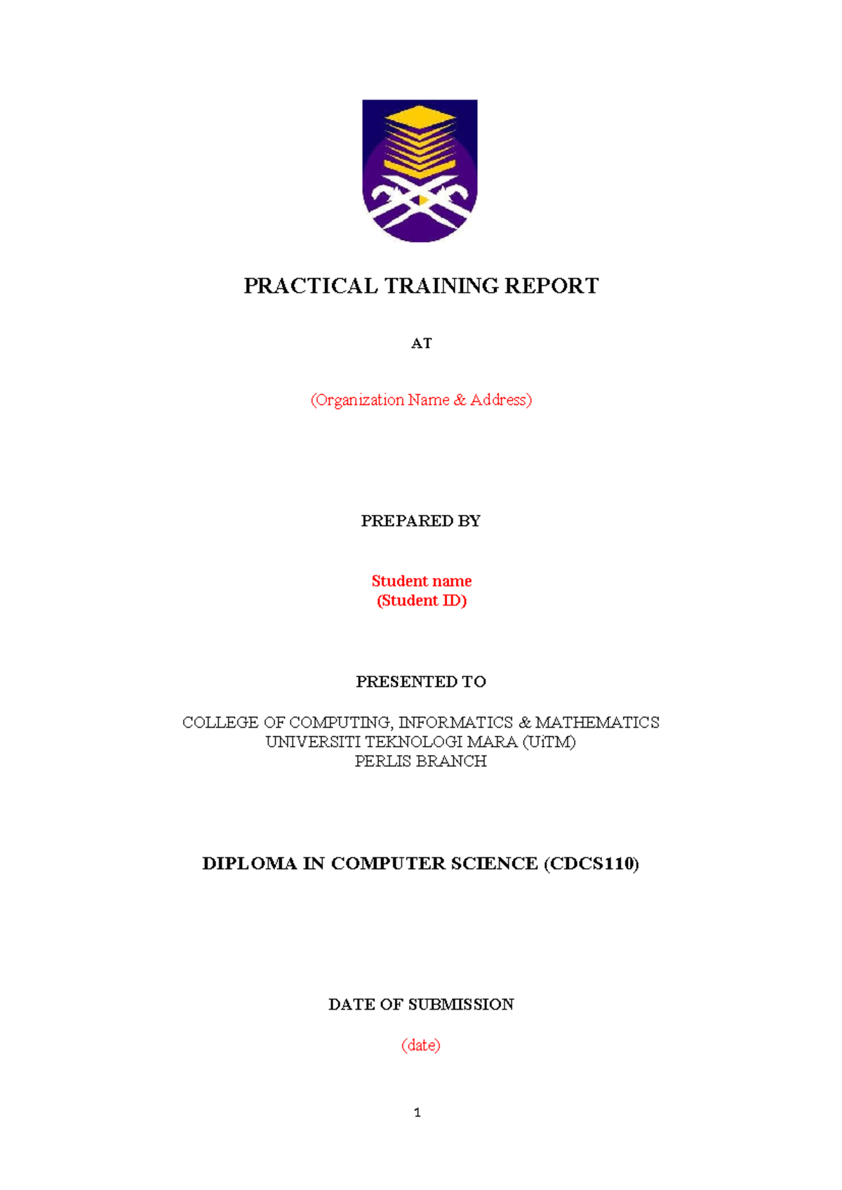 Practical Training Report - Diploma in Computer Science (CDCS110) - Studocu