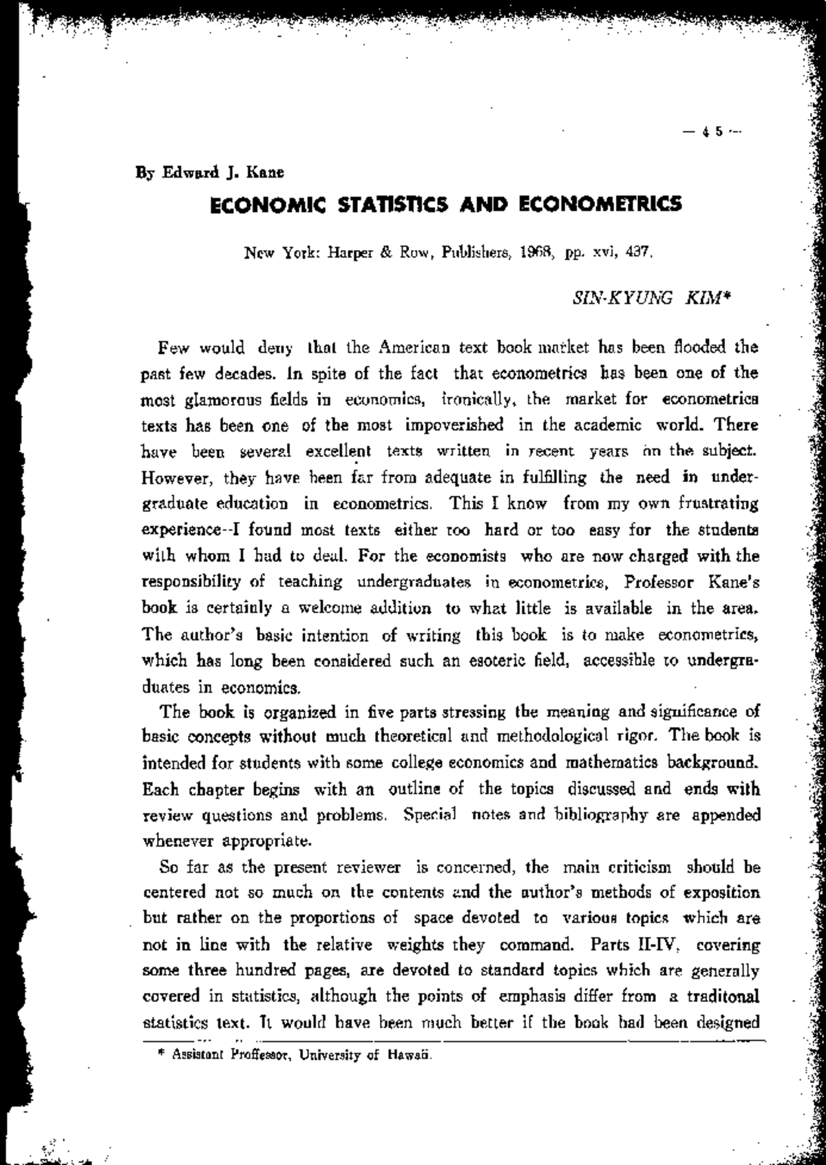 ECON 101: Review of Economic Statistics and Econometrics Textbook - Studocu
