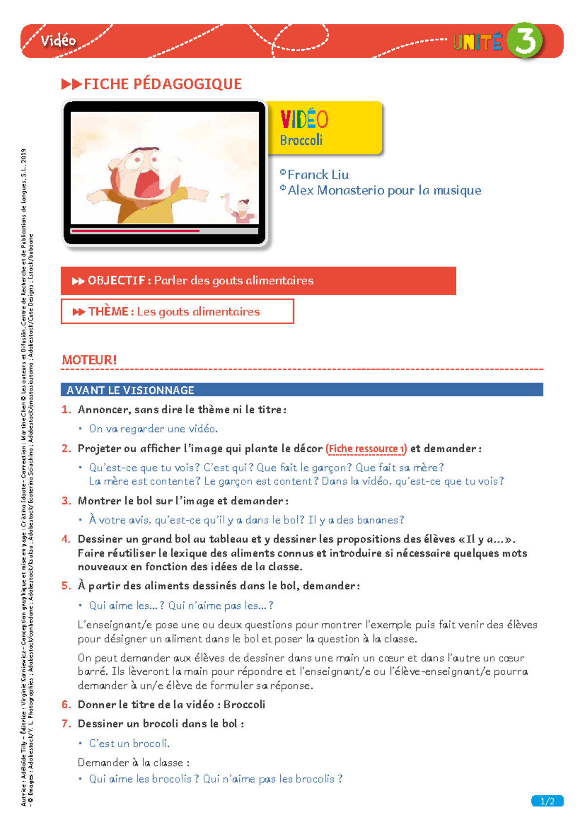 Cap sur 1 - Fiche Pédagogique Vidéo Unité 3: Les Goûts Alimentaires ...