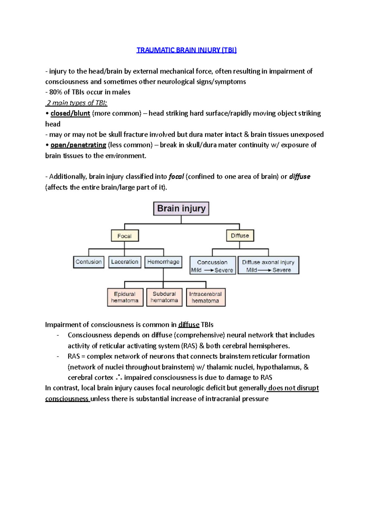 Patho Neurologic Notes: Understanding TBI, Stroke, and Seizures - Studocu