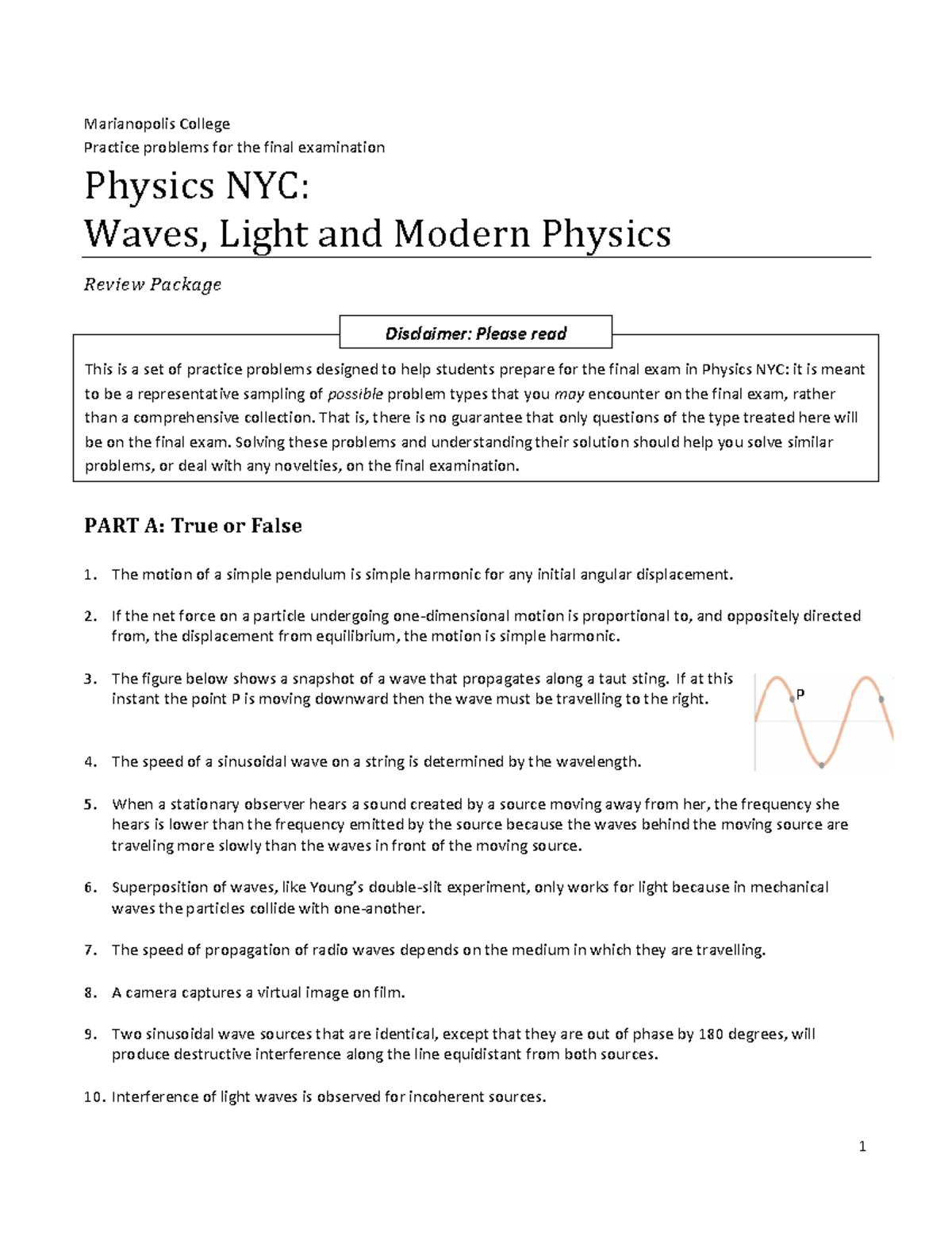 NYC Review Package F2023 - Marianopolis College Practice problems for ...