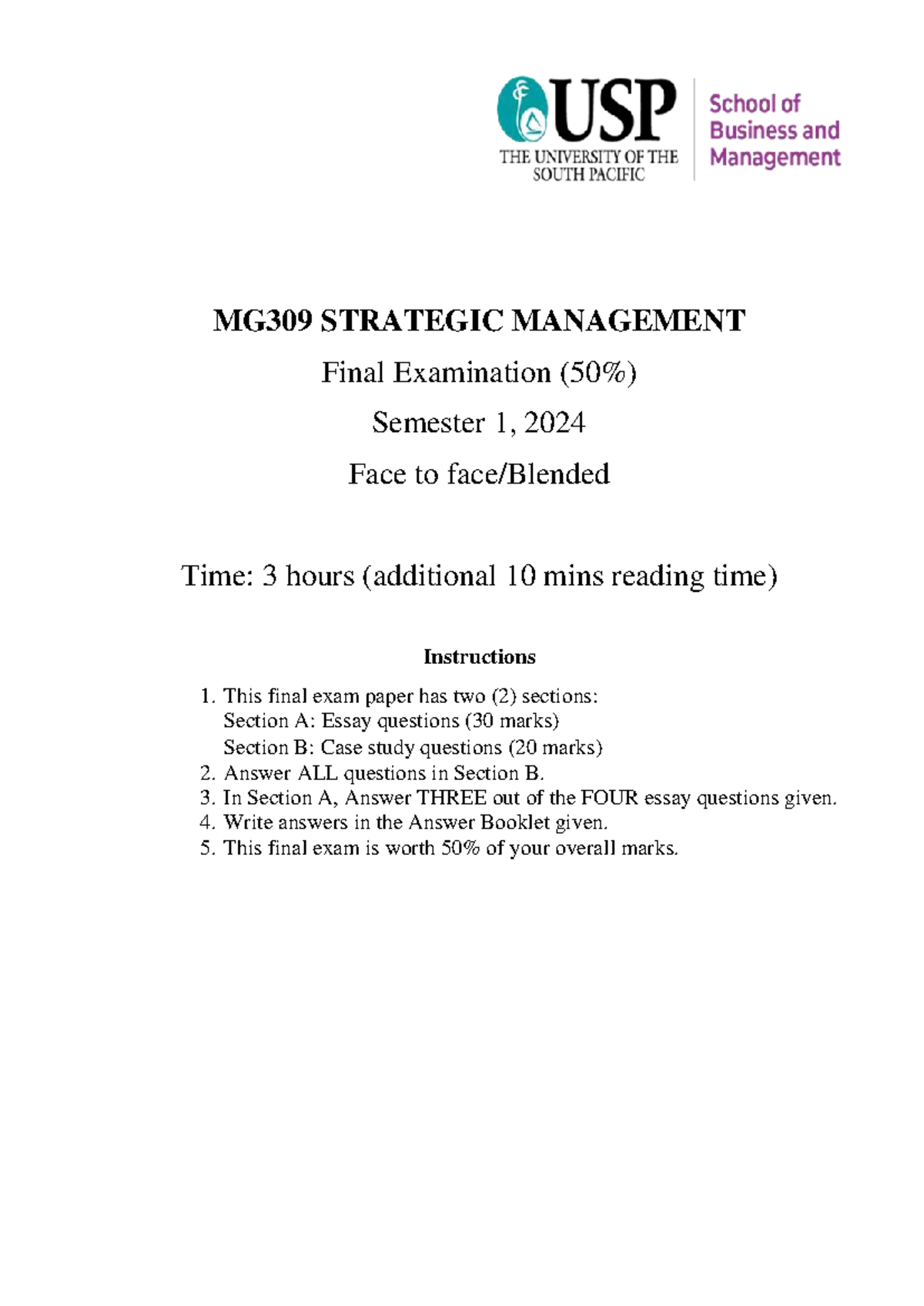 MG309 Strategic Management Final Exam Questions & Case Studies 2024 ...