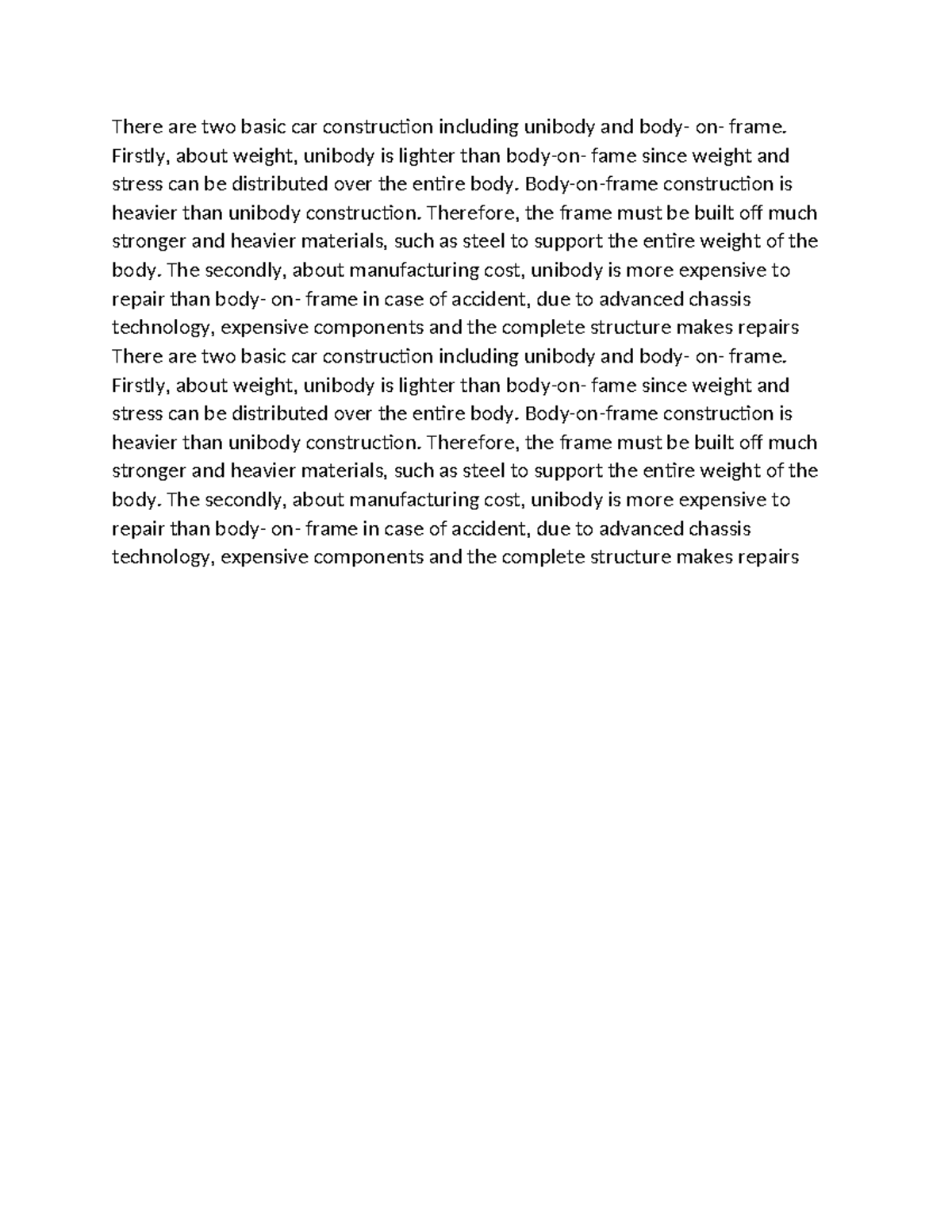 U2 - Car Construction: Unibody vs. Frame Analysis - Studocu