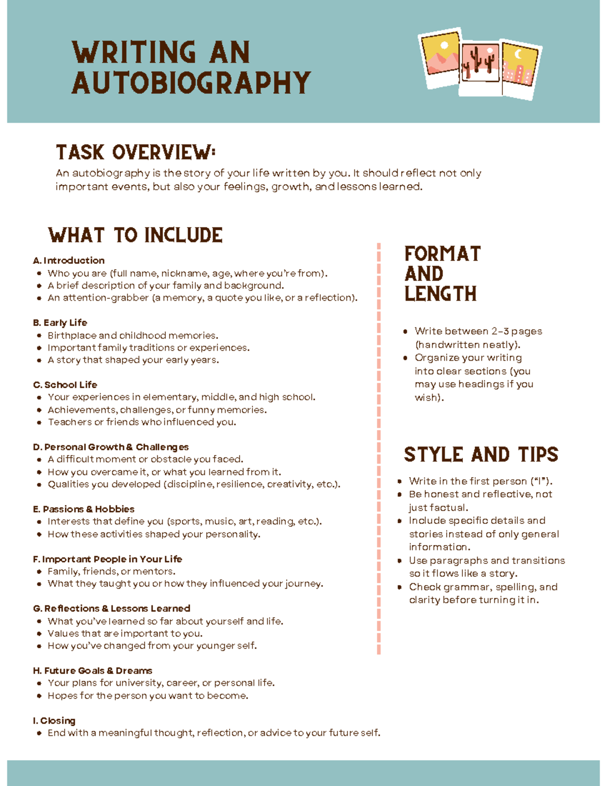 ENG 101: Autobiography Writing Guide and Worksheet - Studocu