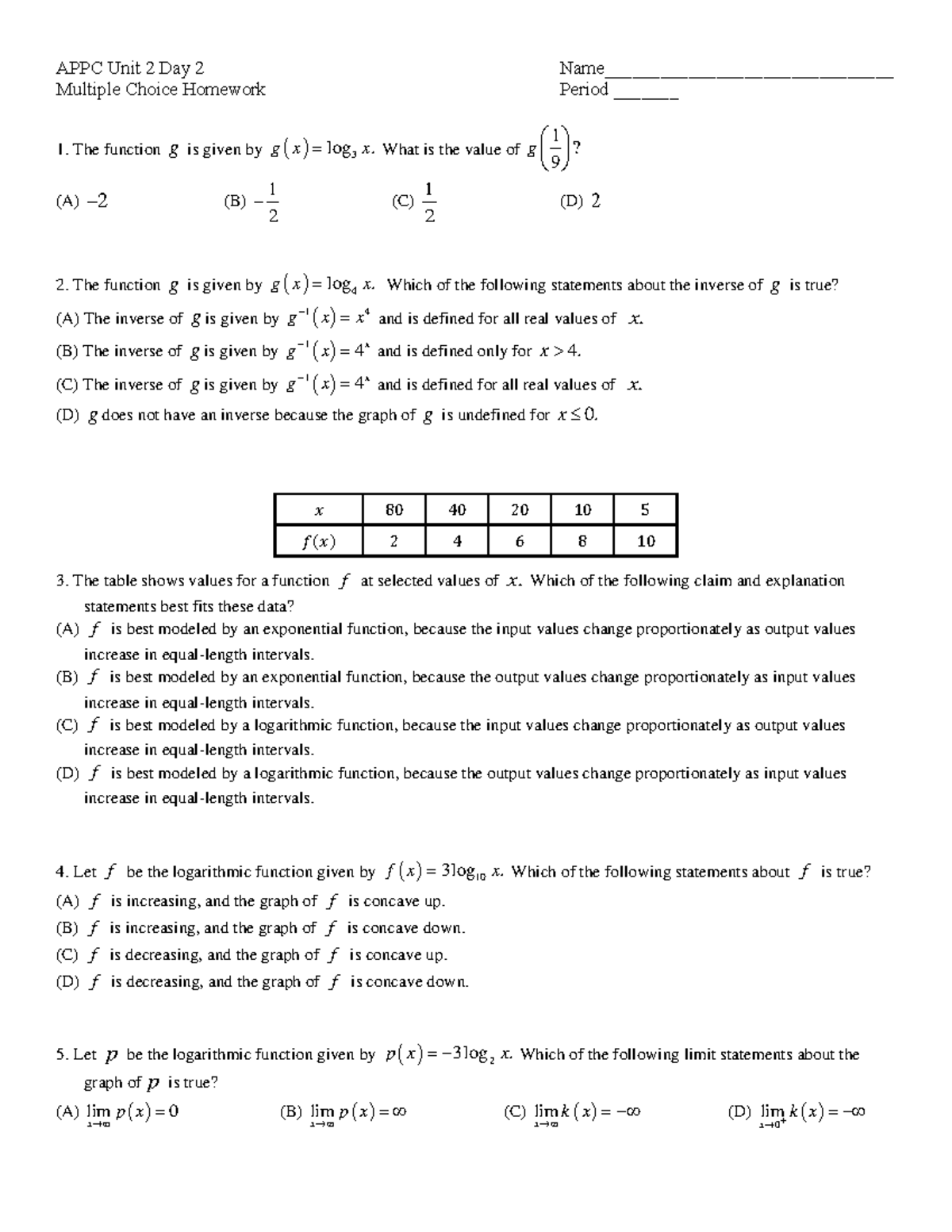 APPC Unit 2 Day 2 Multiple Choice Homework Review - Studocu