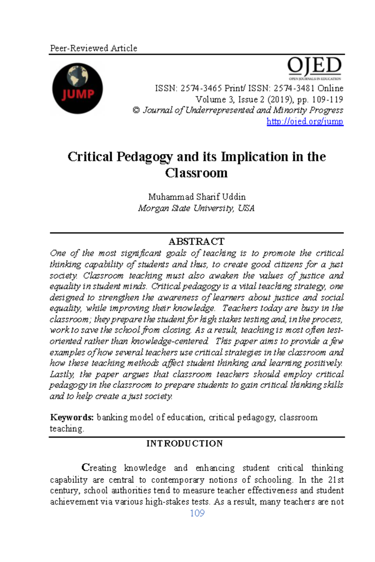 Critical pedagogy and its implications for classroom teaching (EDUC 101 ...