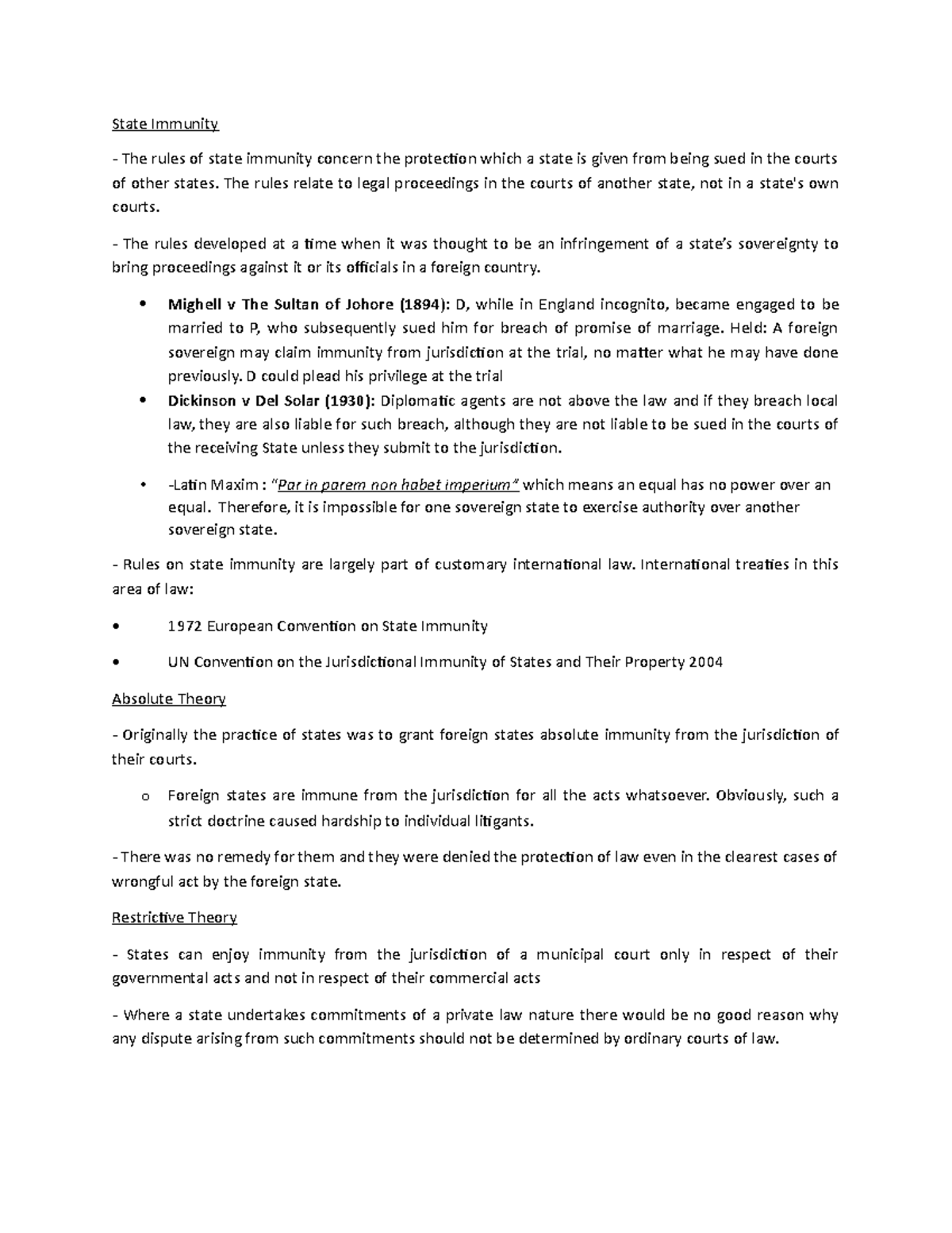 State-Immunity - public international law - State Immunity The rules of ...