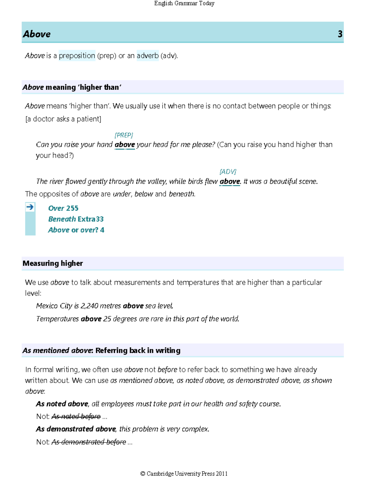 English Grammar: Understanding 'Above' - fdscx - Studocu
