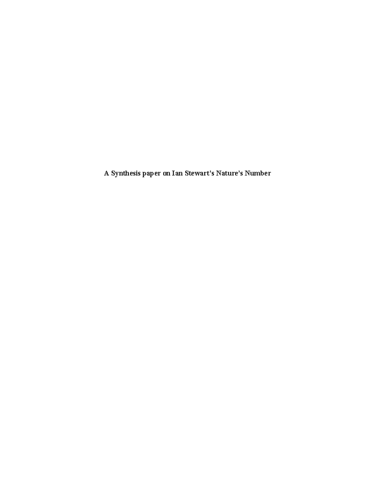 Synthesis Paper on Ian Stewart's Nature's Number: Understanding Math in ...