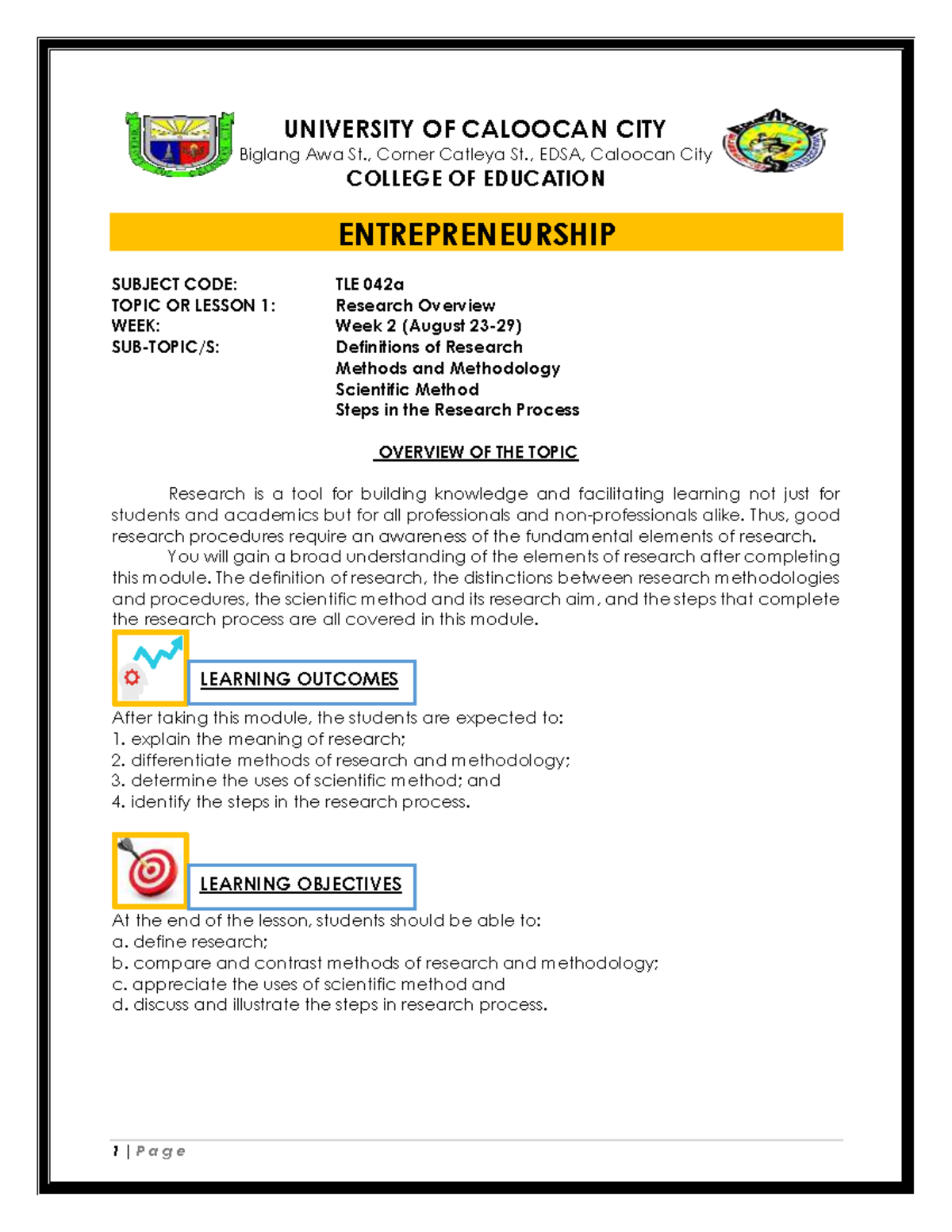 TLE-042a-Module 1-Overview of Research Elements and Methods - Studocu