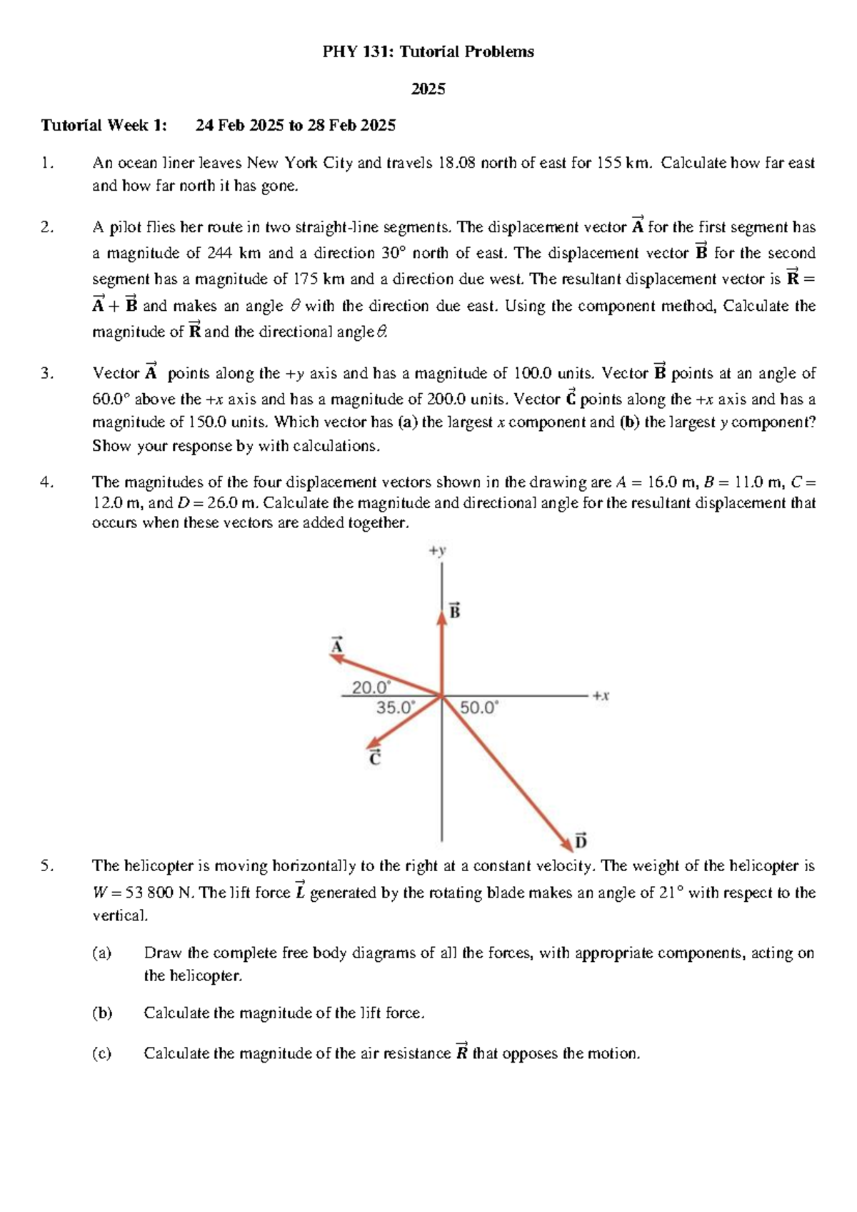 PHY 131 Tutorial Week 1 - 24 Feb 2025 to 28 Feb 2025 - PHY 131 ...