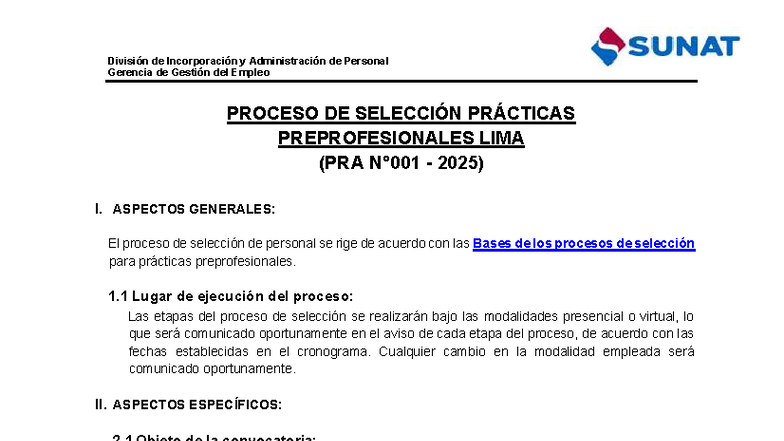 PRA 001-2025: Proceso de Selección para Prácticas Preprofesionales en ...