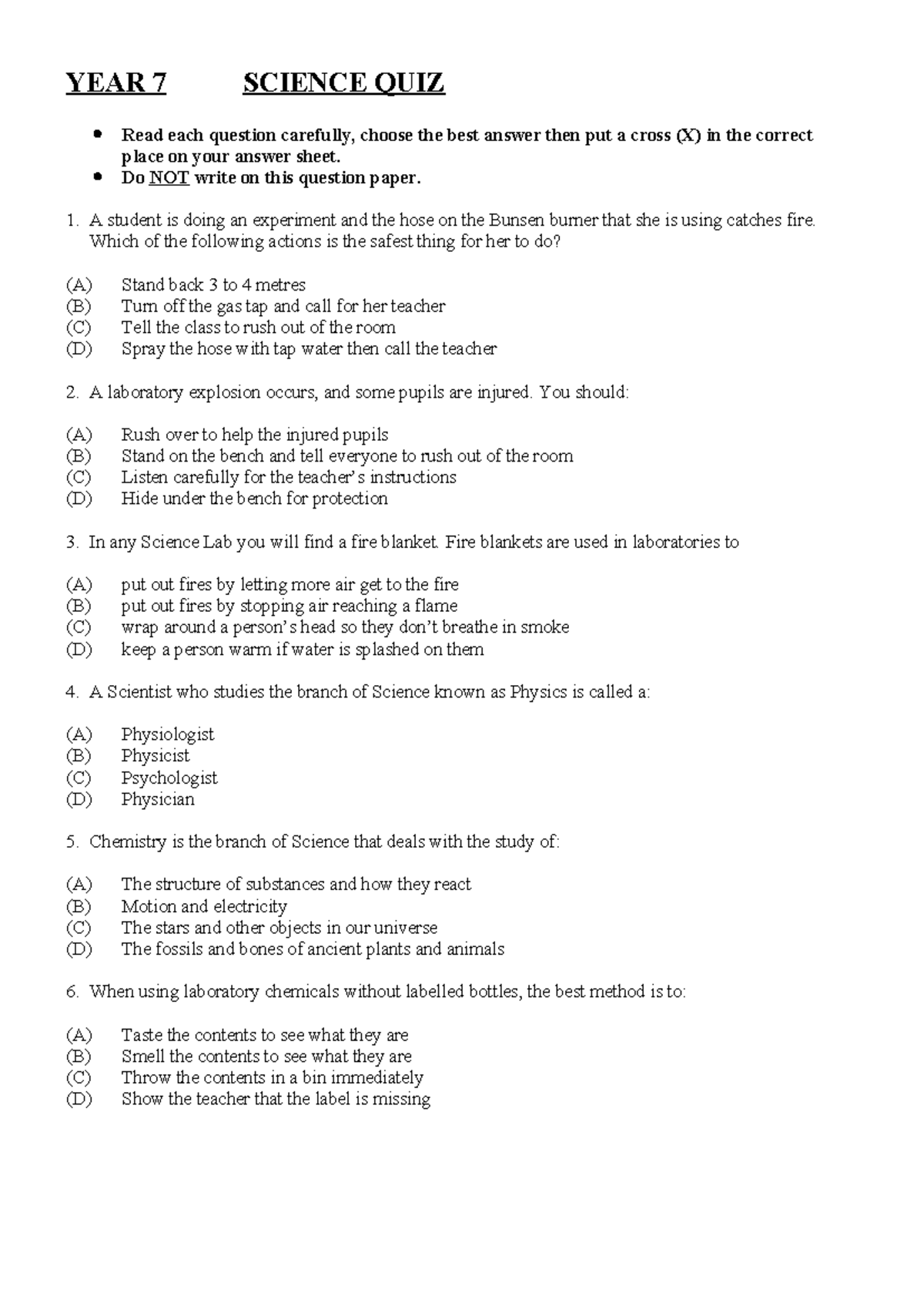 YEAR 7 SCIENCE QUIZ: Questions and Answers Overview - Studocu