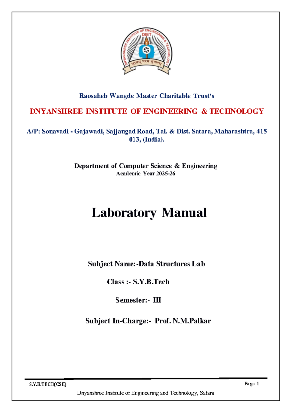 Final DS Lab Manual for S.Y.B.Tech(CSE) - Practical Experiments - Studocu