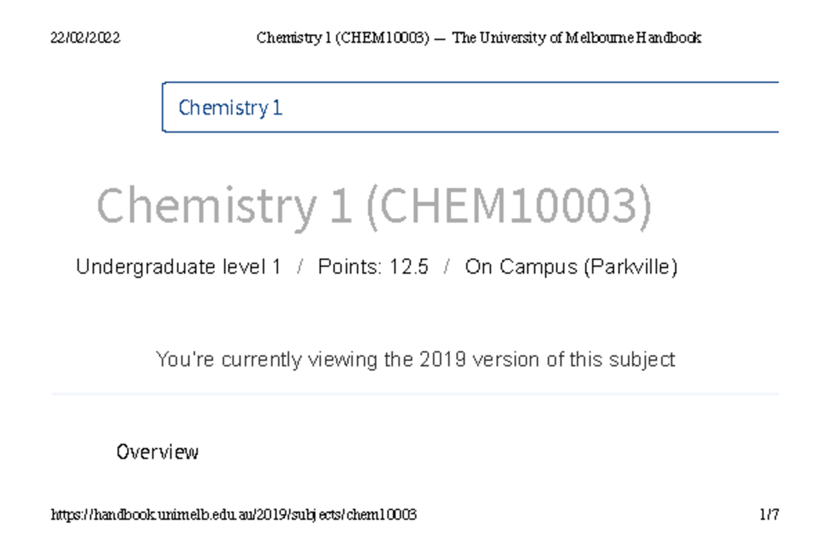 *Chemistry 1 (CHEM10003) — The University of Melbourne Handbook ...