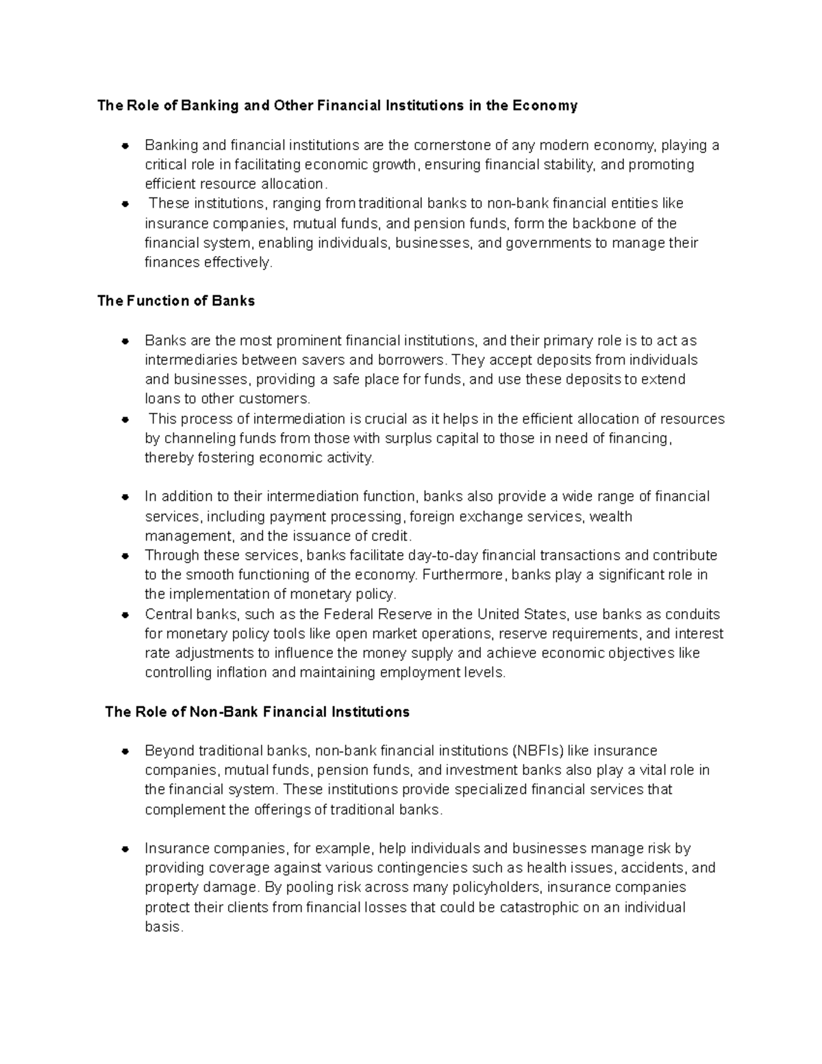 Banking and Financial Institutions: Key Economic Roles and Functions ...