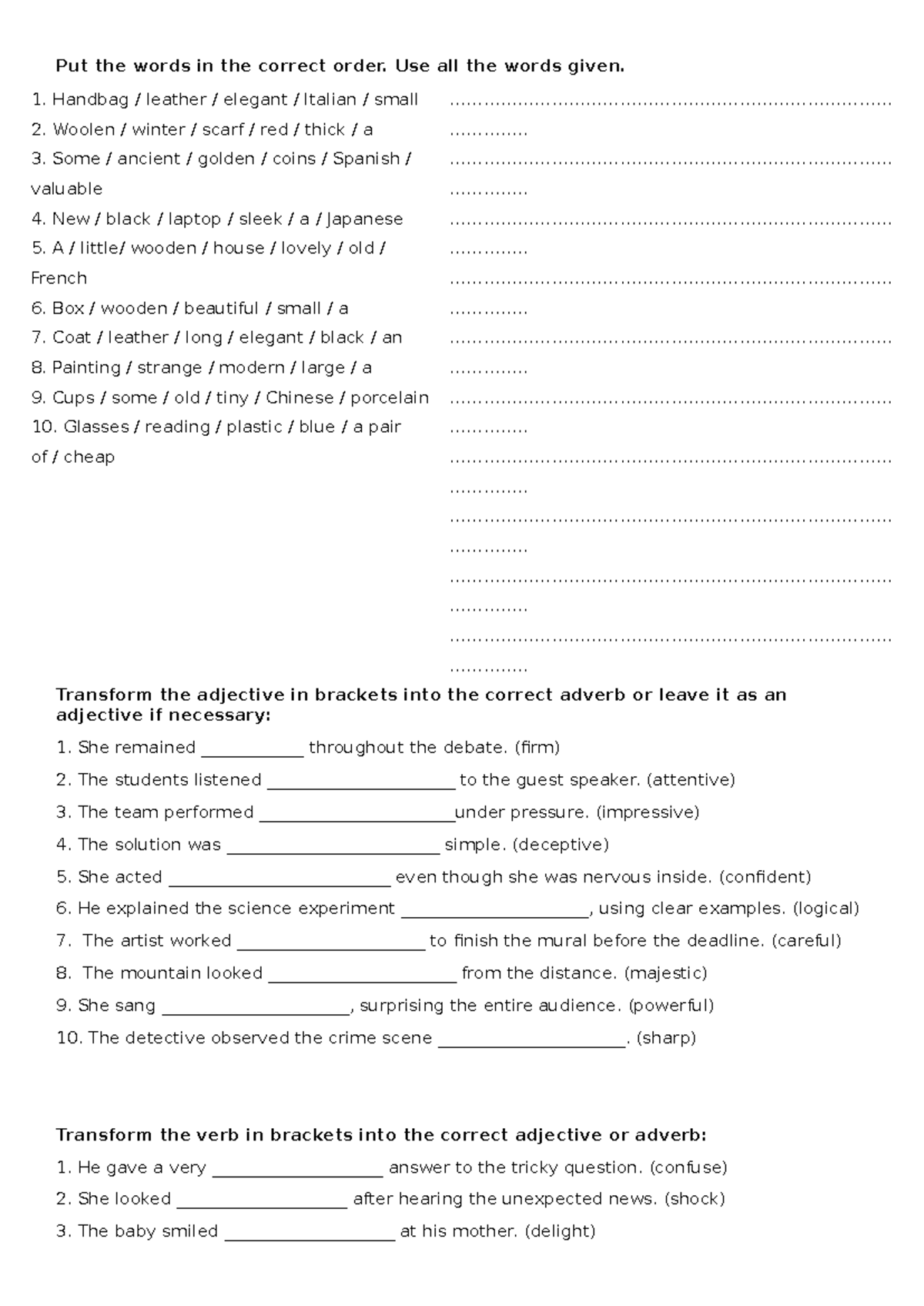 Adjactive and Adverb Transformations: ENG 101 Lesson Notes - Studocu