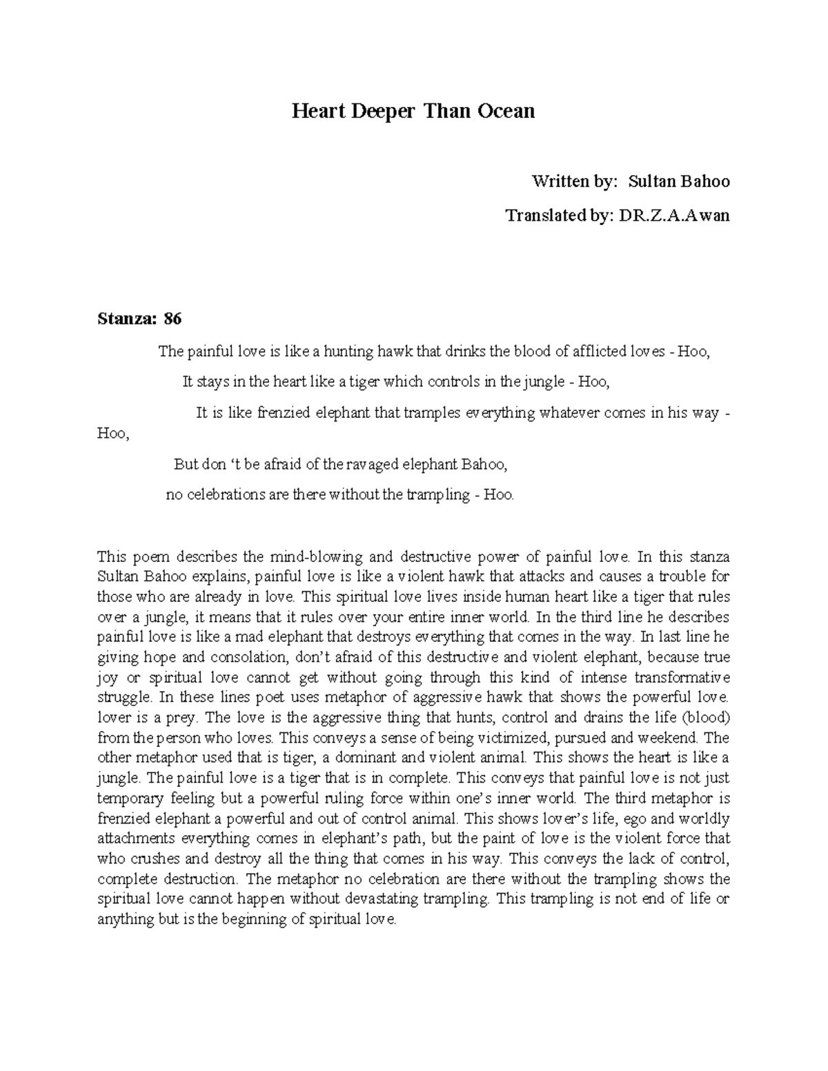 Sultan Bahoo's "Heart Deeper Than Ocean": Final Exam Analysis - Studocu