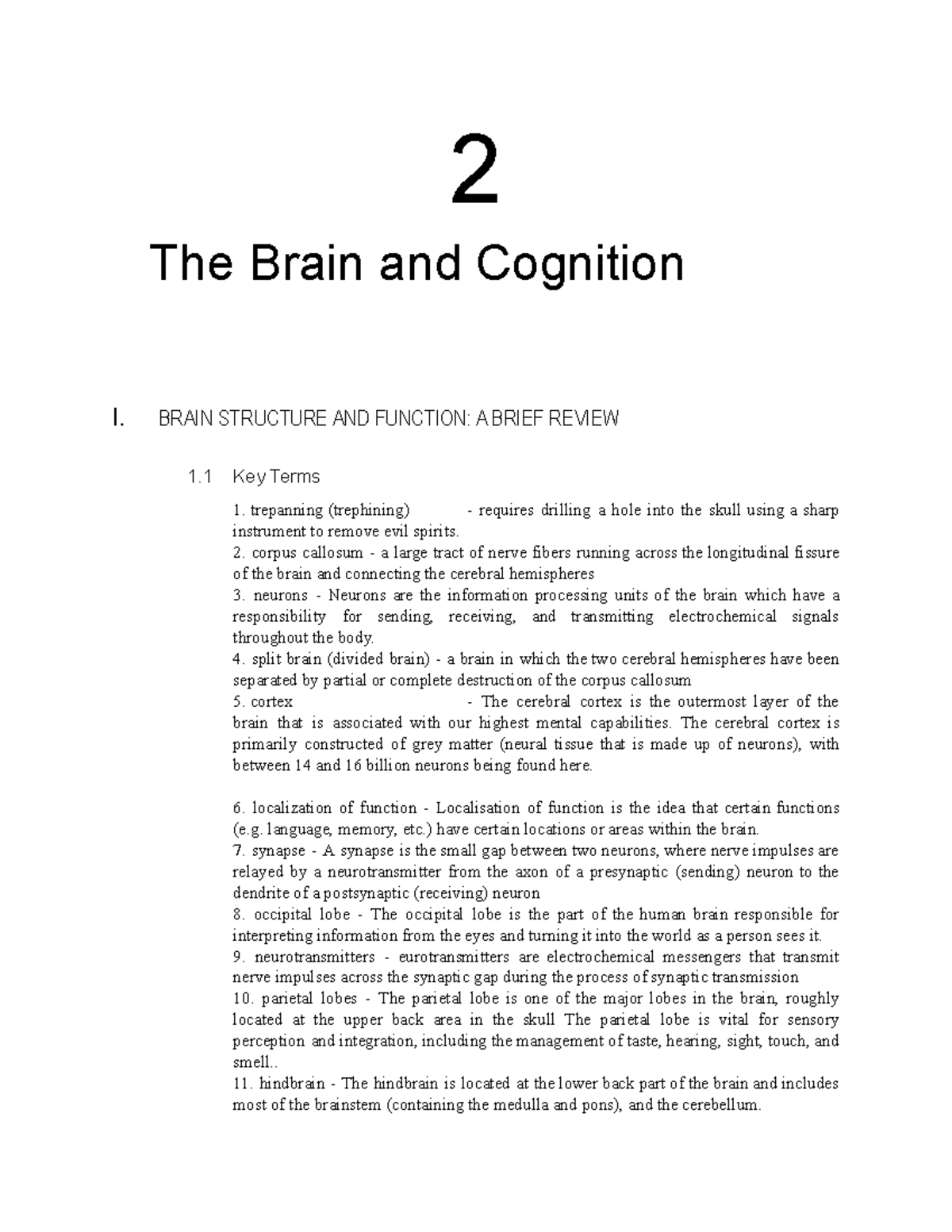 Chapter 2 Study Guide: Brain Structure & Function Learning Goals - Studocu