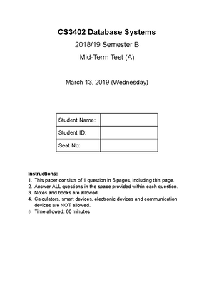 Tutorial 4 + Solutions - CS3402 Tutorial 4: Examine the table shown ...
