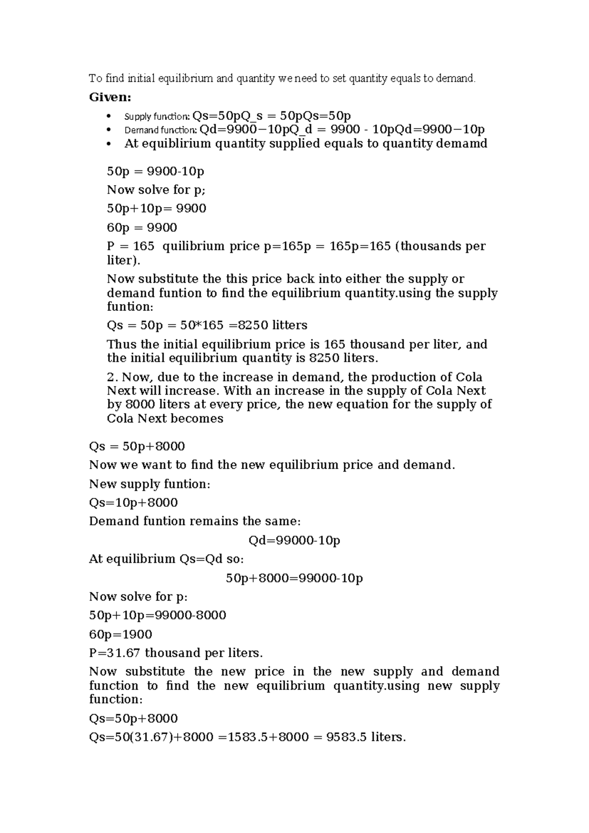 New DOC Document - mo - To find initial equilibrium and quantity we ...