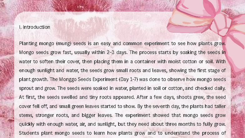 Mongo Seeds Growth Experiment: Observations & Methods - Studocu