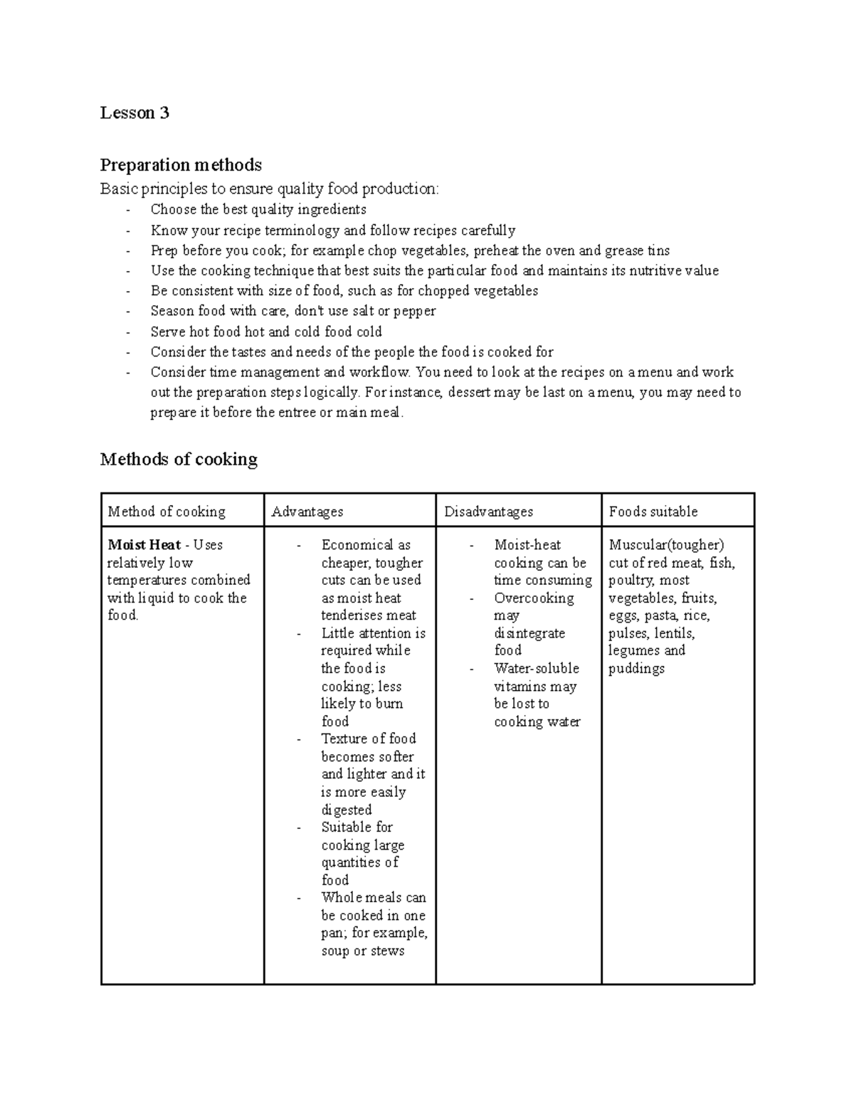 Food Tech - Lesson 3: Quality Food Prep Methods & Cooking Techniques ...