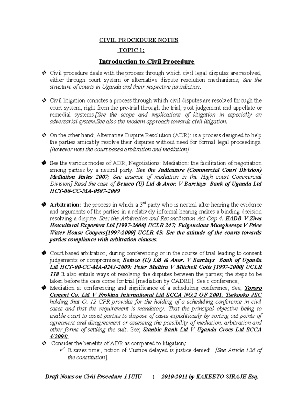 CIVIL PROCEDURE NOTES: Introduction to Civil Procedure IUIU - Studocu