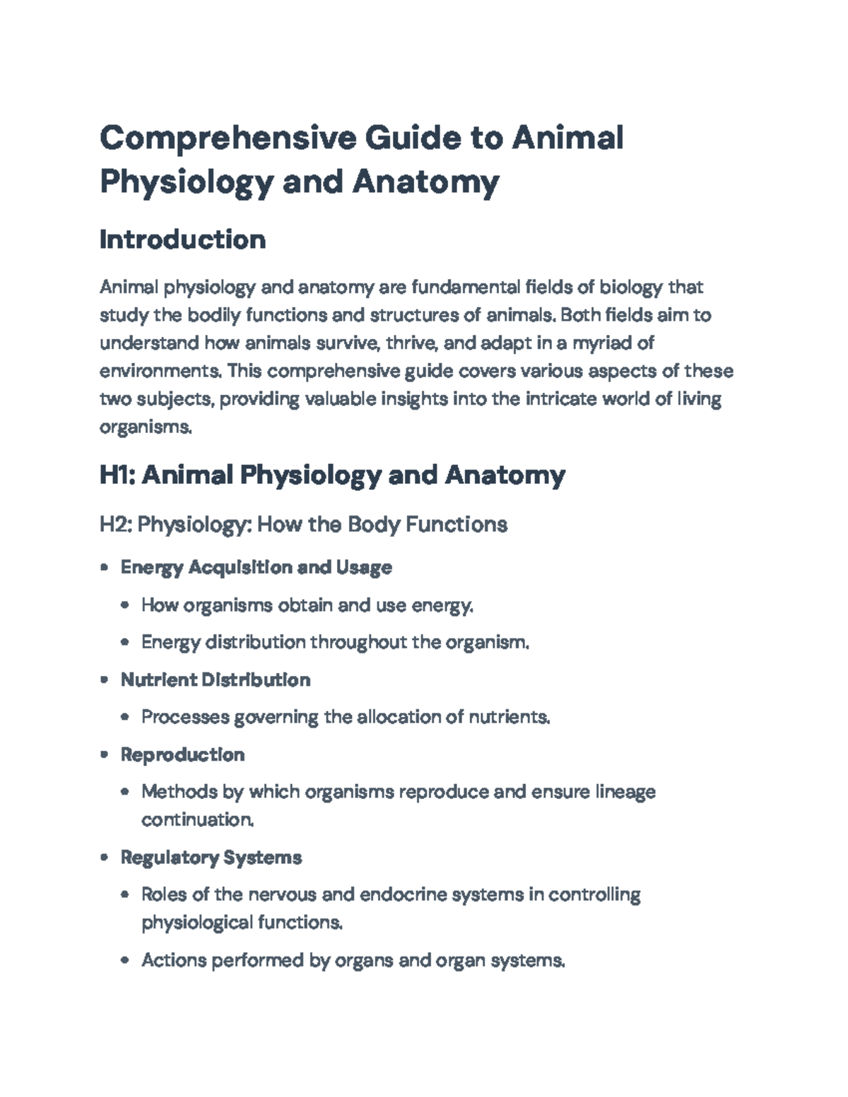 Comprehensive Guide to Animal Physiology and Anatomy (BIO 101 ...