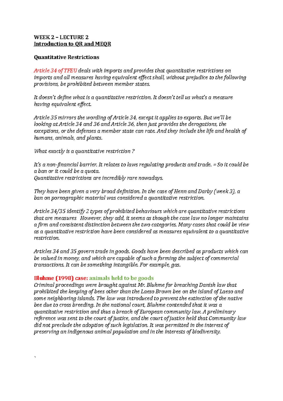 W2 L2: Overview of Quantitative Restrictions & Measures in EU Law - Studocu