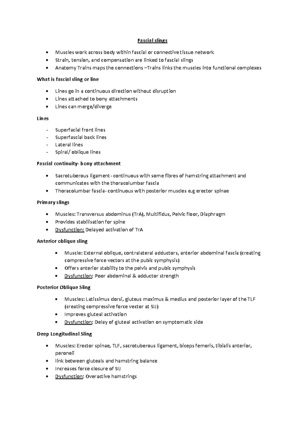 Myofascial slings and lines - Fascial slings Muscles work across body ...