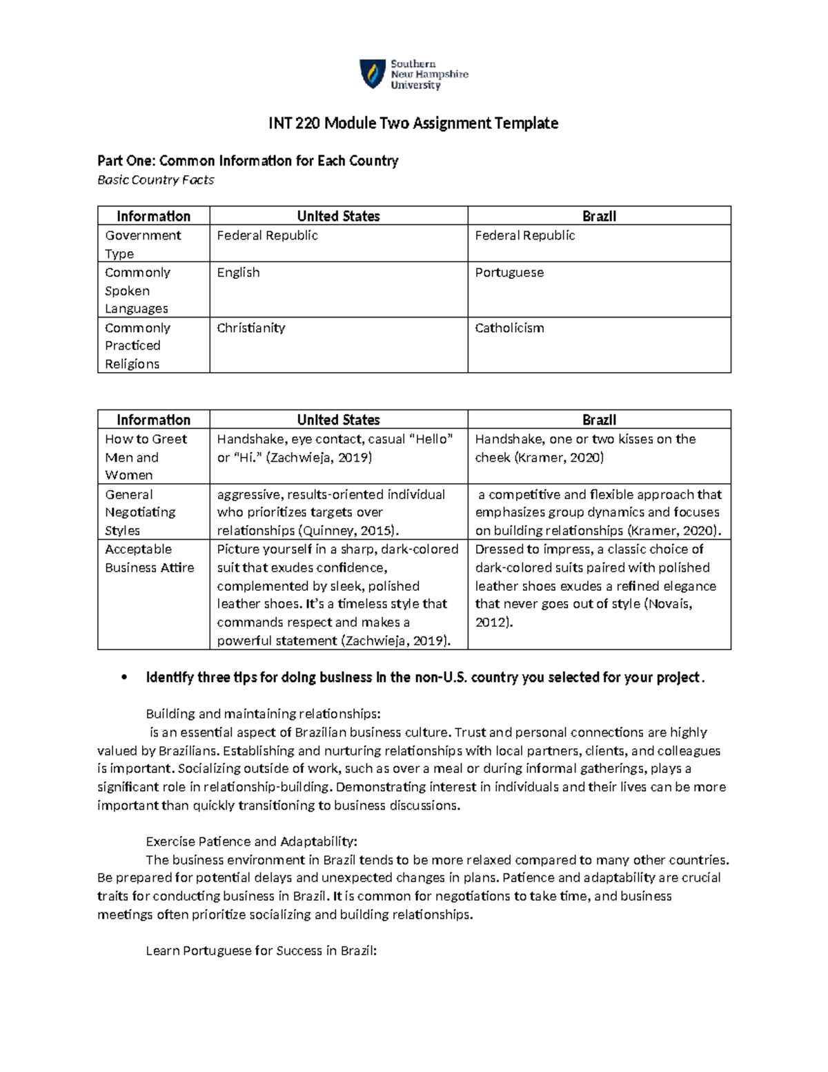 INT 220 Module Two Assignment: Country Comparison & Business Culture ...