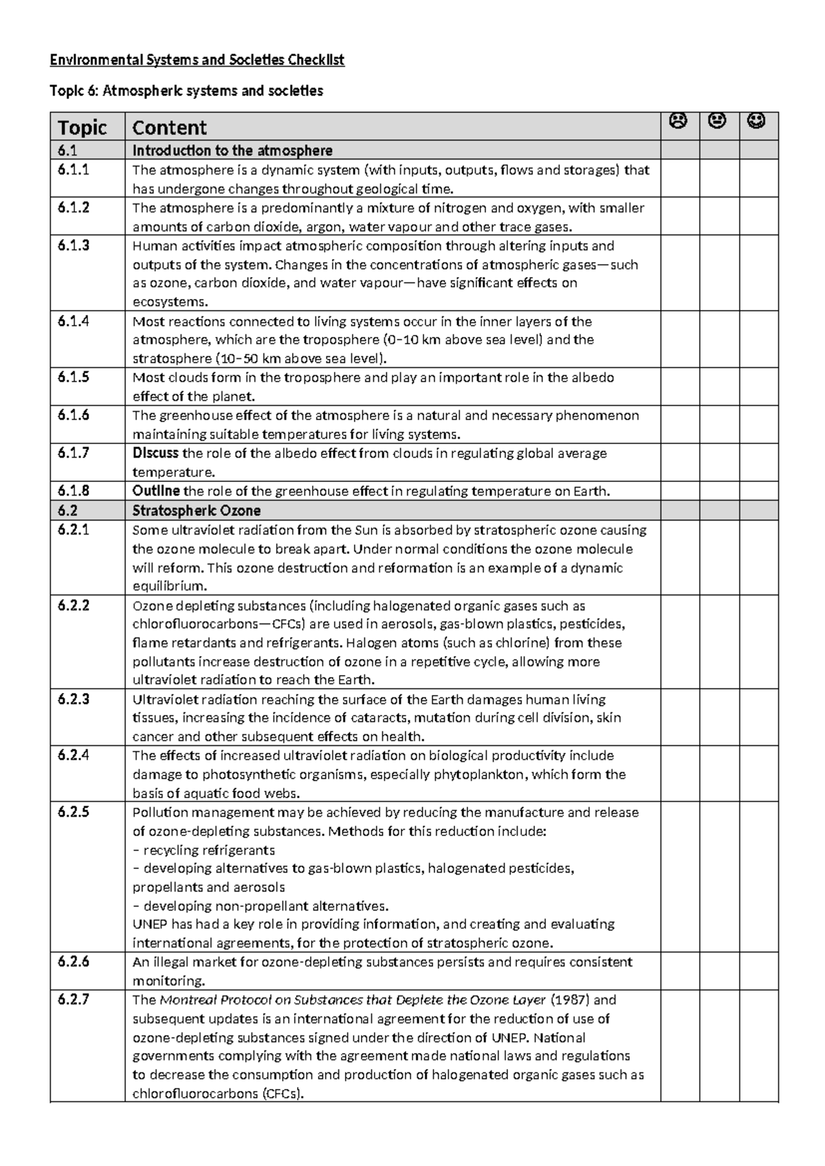 ESS Topic 6: Atmospheric Systems & Pollution Management Checklist - Studocu