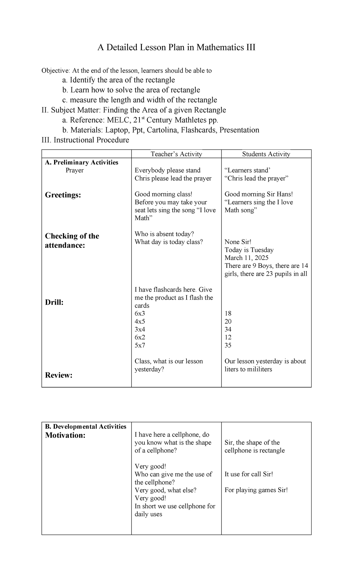 A Detailed Lesson Plan in Mathematics III - A Detailed Lesson Plan in ...